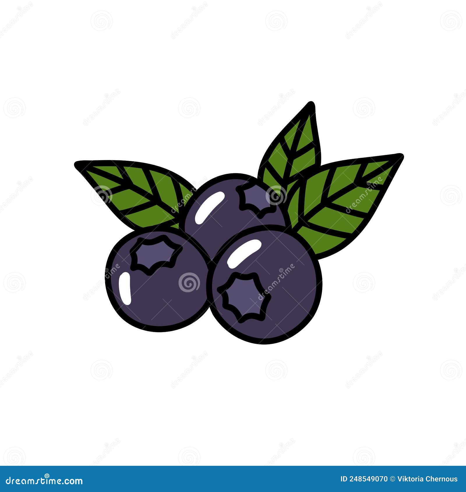 Blueberry Doodle Icon, Vector Color Line Illustration Stock Vector ...