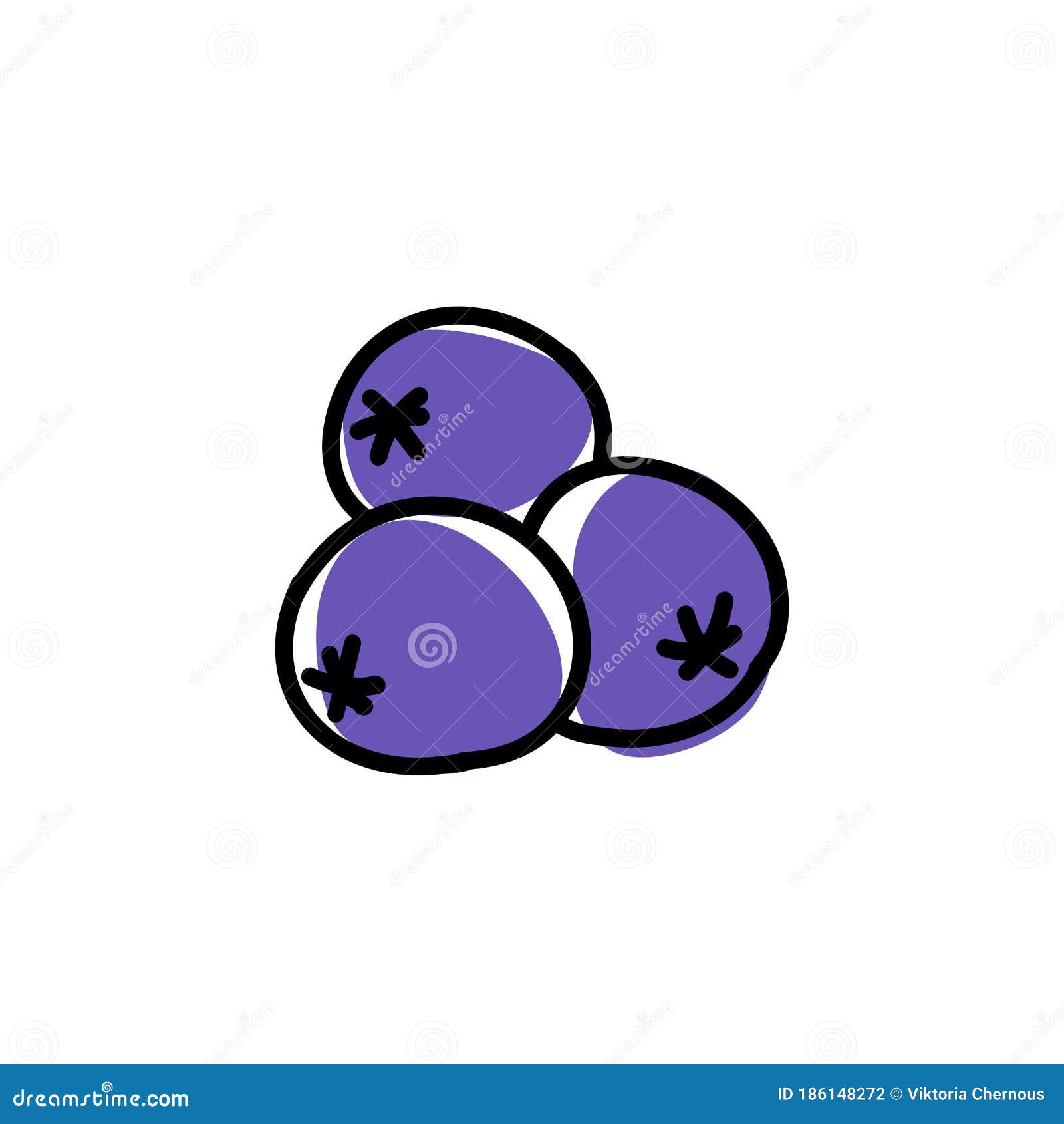 Blueberry Doodle Vector Color Illustration Isolated On A White ...