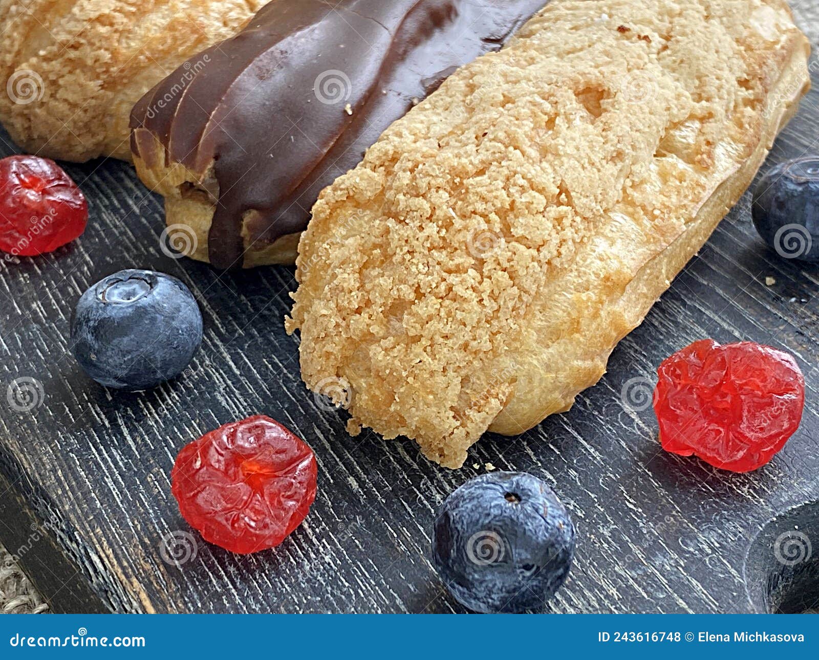 Blueberry Eclairs on a Dark Blue Background Stock Photo - Image of ...