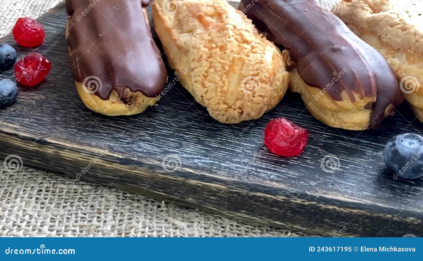 Blueberry Eclairs on a Dark Blue Background Stock Video - Video of ...