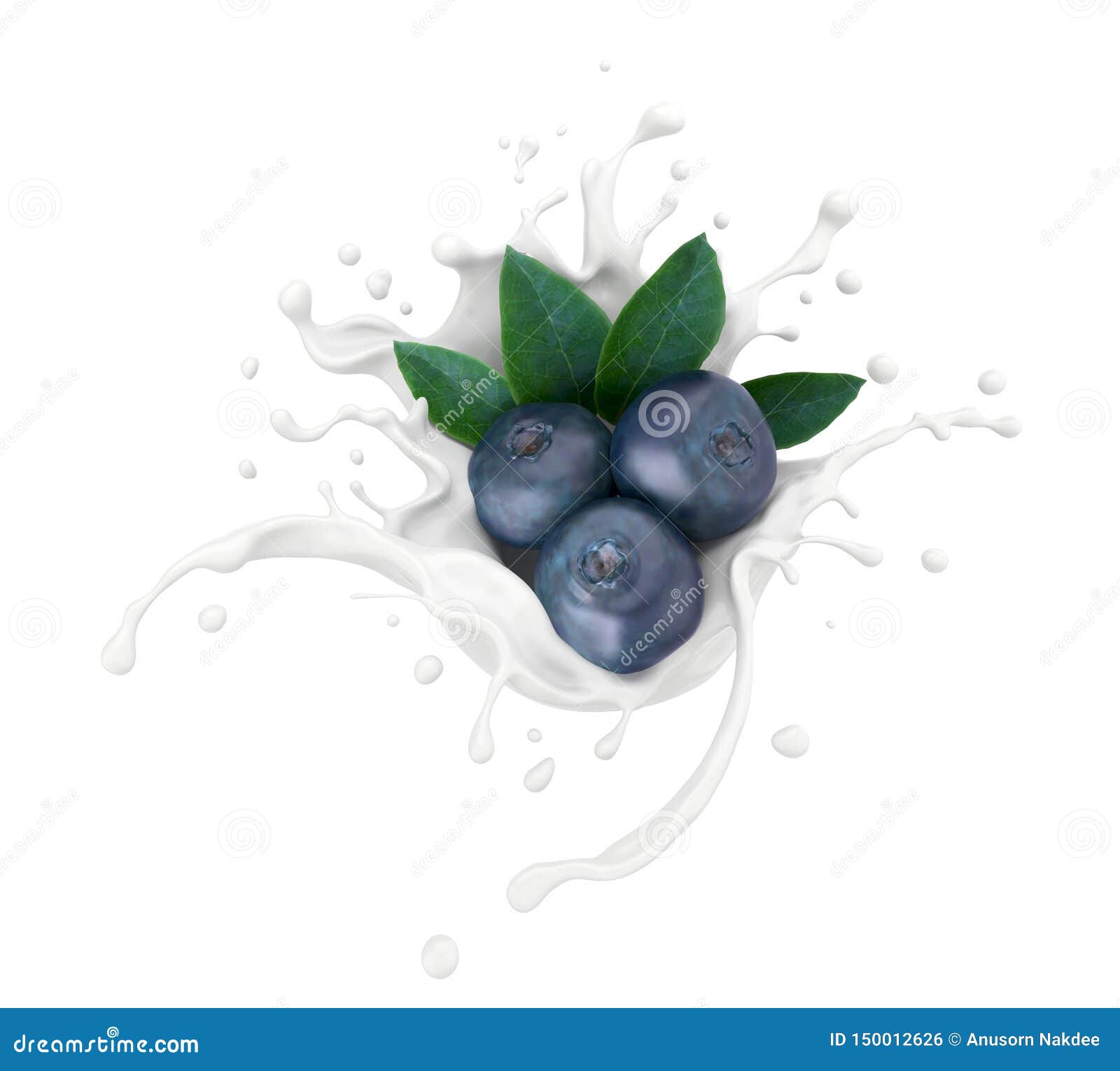 Blueberry Falling with Milk or Yogurt Splash, 3d Rendering Stock ...