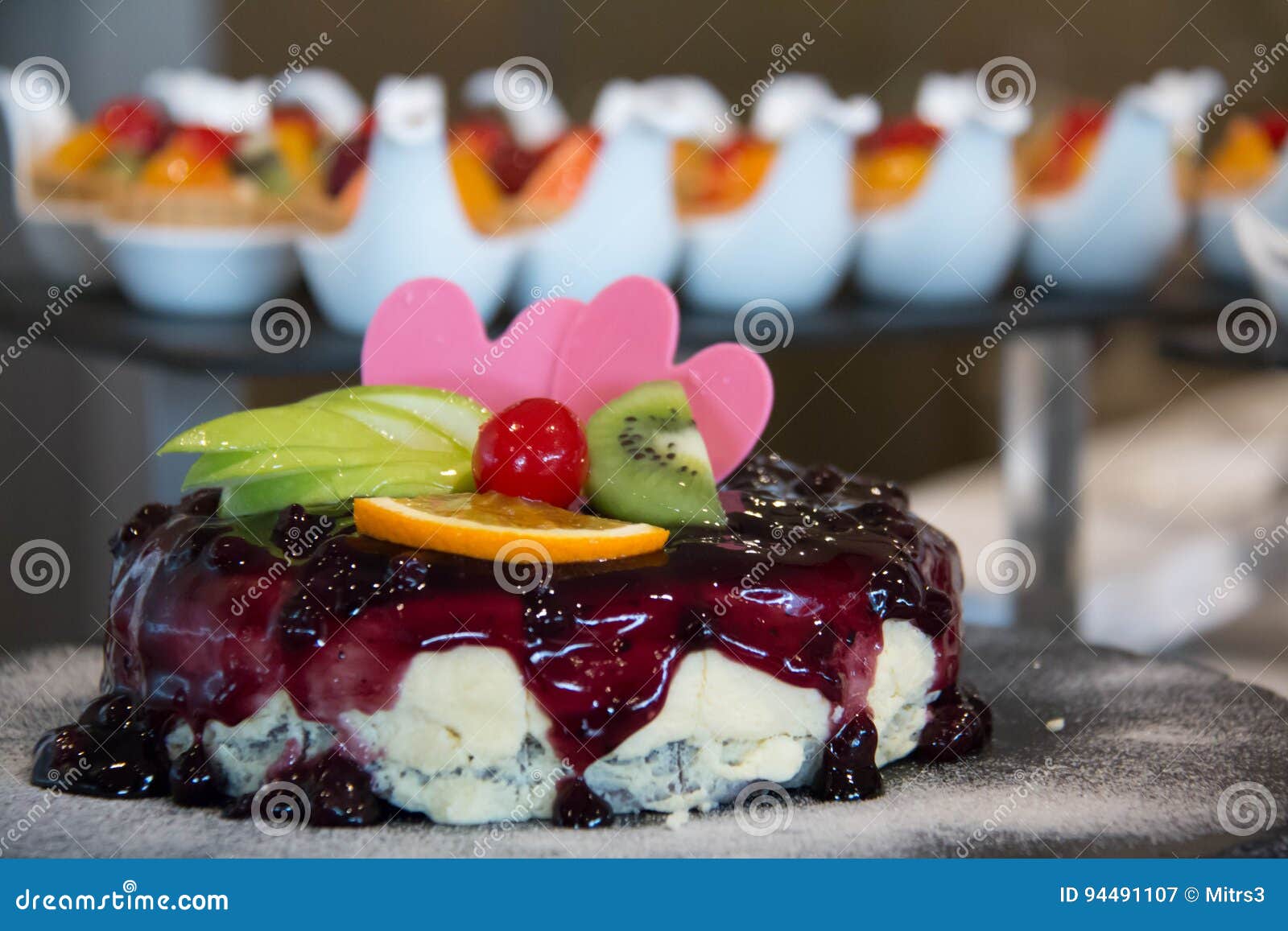 Blueberry Filling Top Cheese Cake on Buffet Stock Image - Image of ...