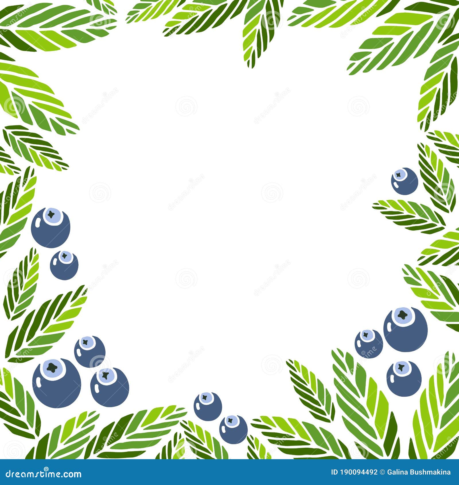 Blueberry Frame Pattern Blue Berries Green Leaves Stock Vector ...
