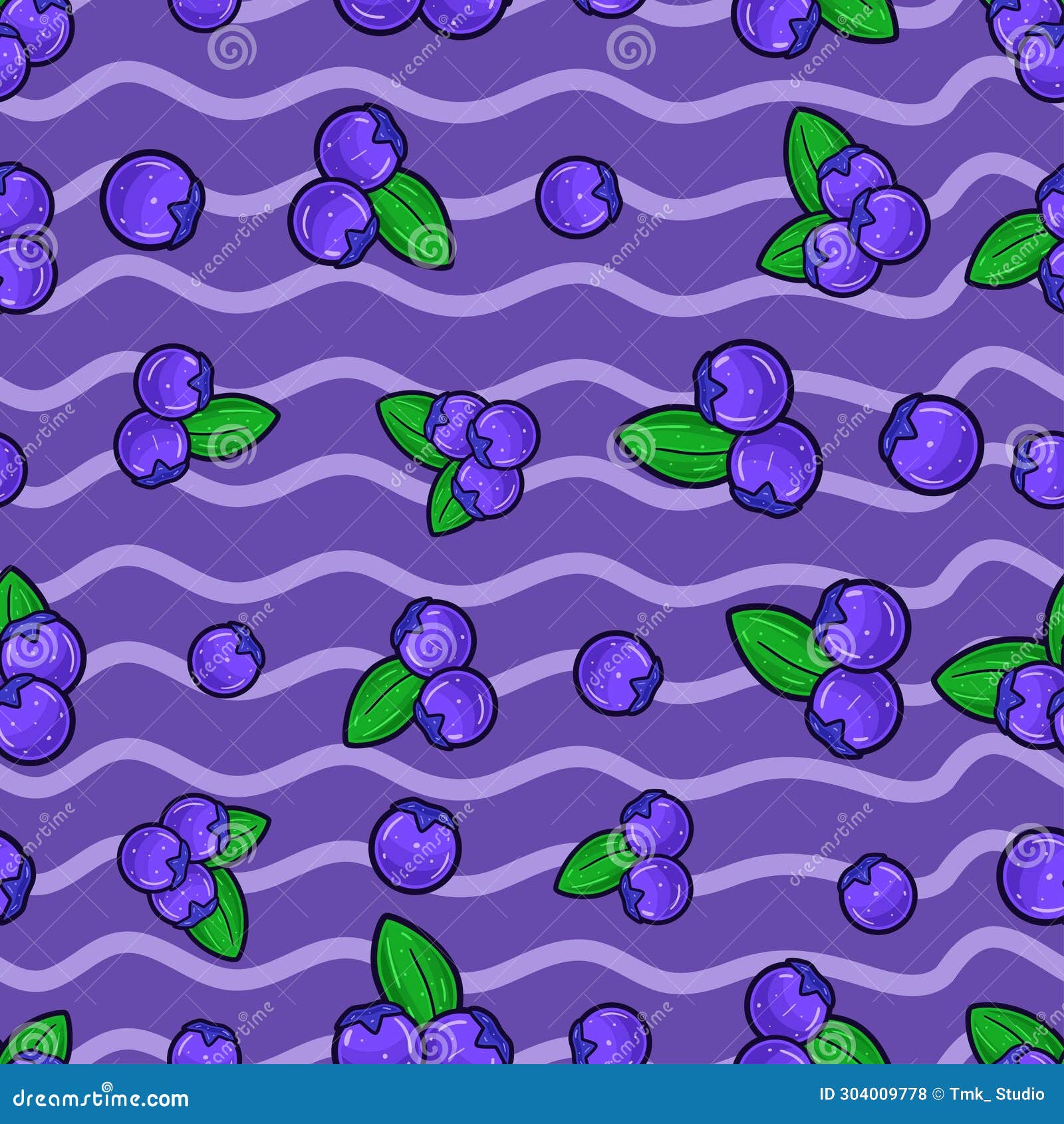 Blueberry Fruit Seamless Pattern in Cartoon Style. Perfect for ...