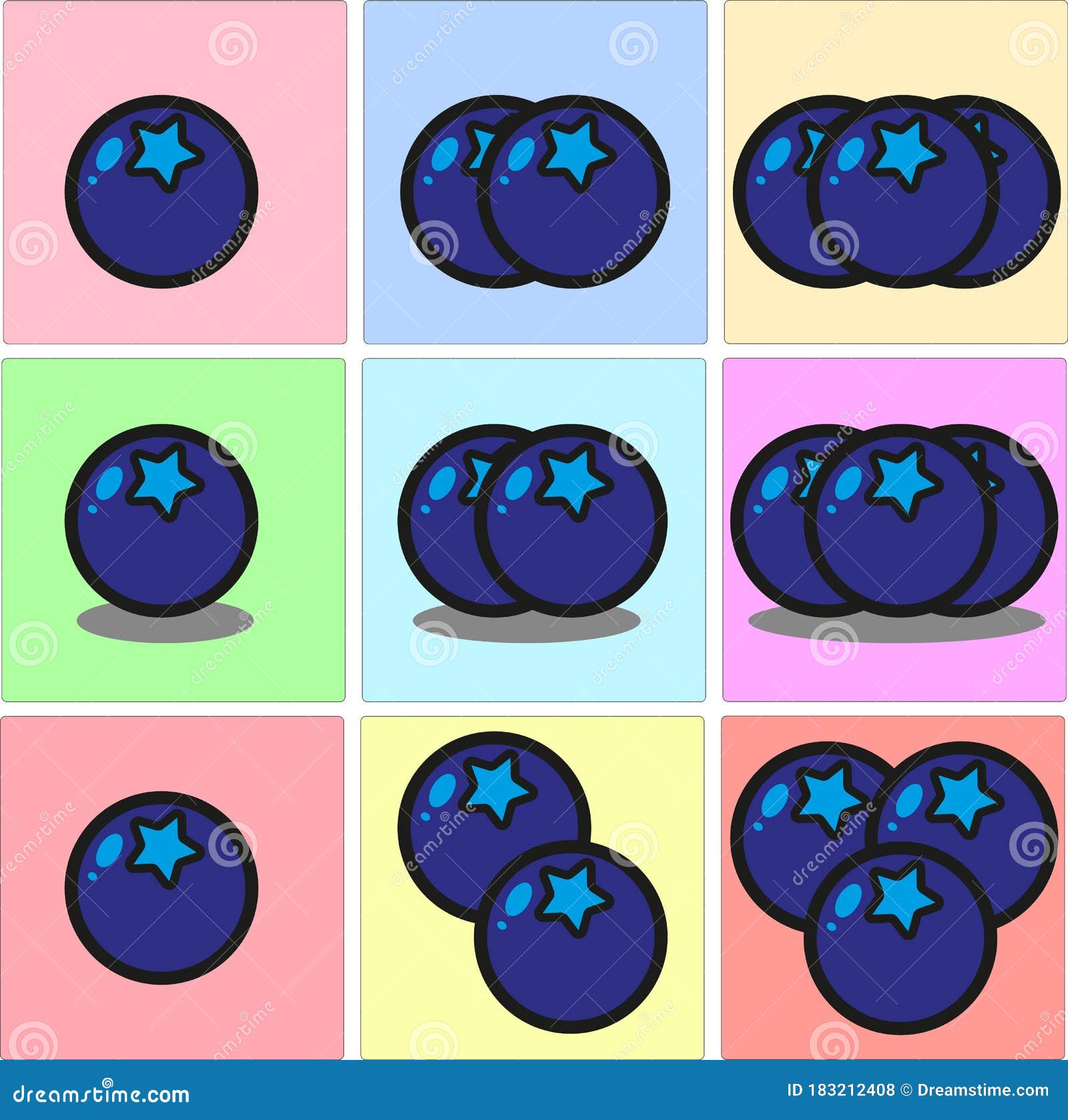 Blueberry Fruits One Two and Three Set with Shadows Image Stock ...