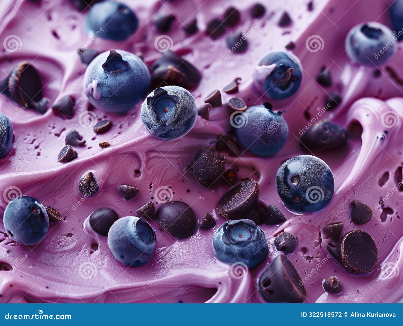 Blueberry Ice Cream With Blueberry And Chocolate Chips Close Up Food