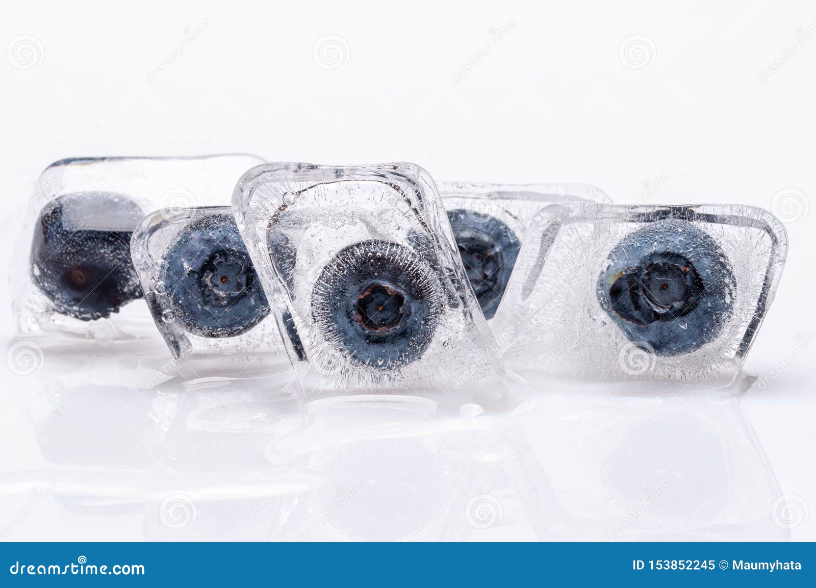Blueberry in the ice cube stock image. Image of leaf - 153852245