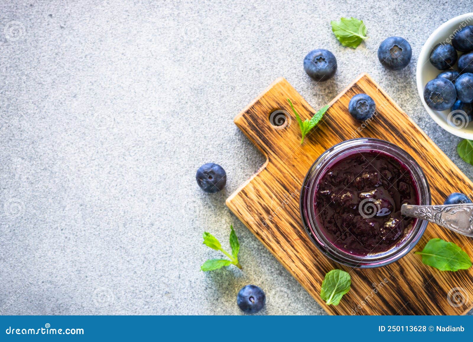 Blueberry Jam in the Glass Jar with Fresh Berries. Stock Photo - Image ...