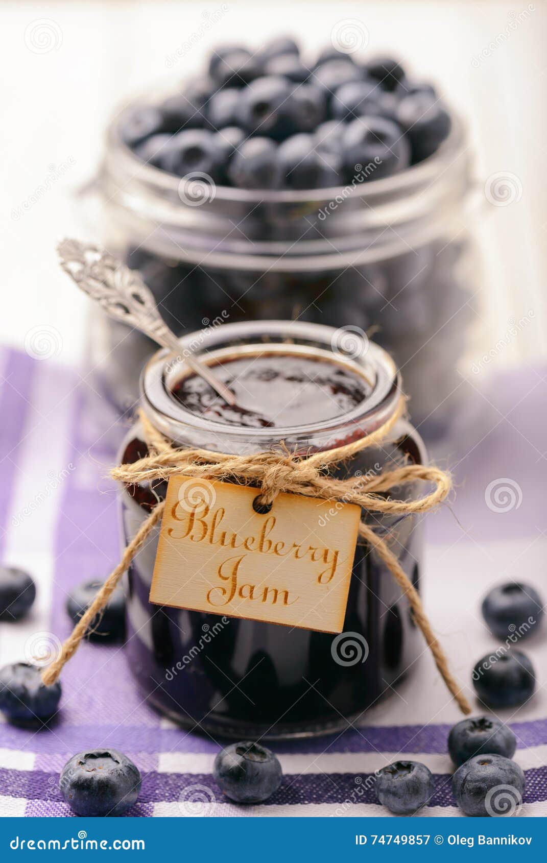 Blueberry Jam in Glass Jars and Blueberries. Selective Focus. Stock ...
