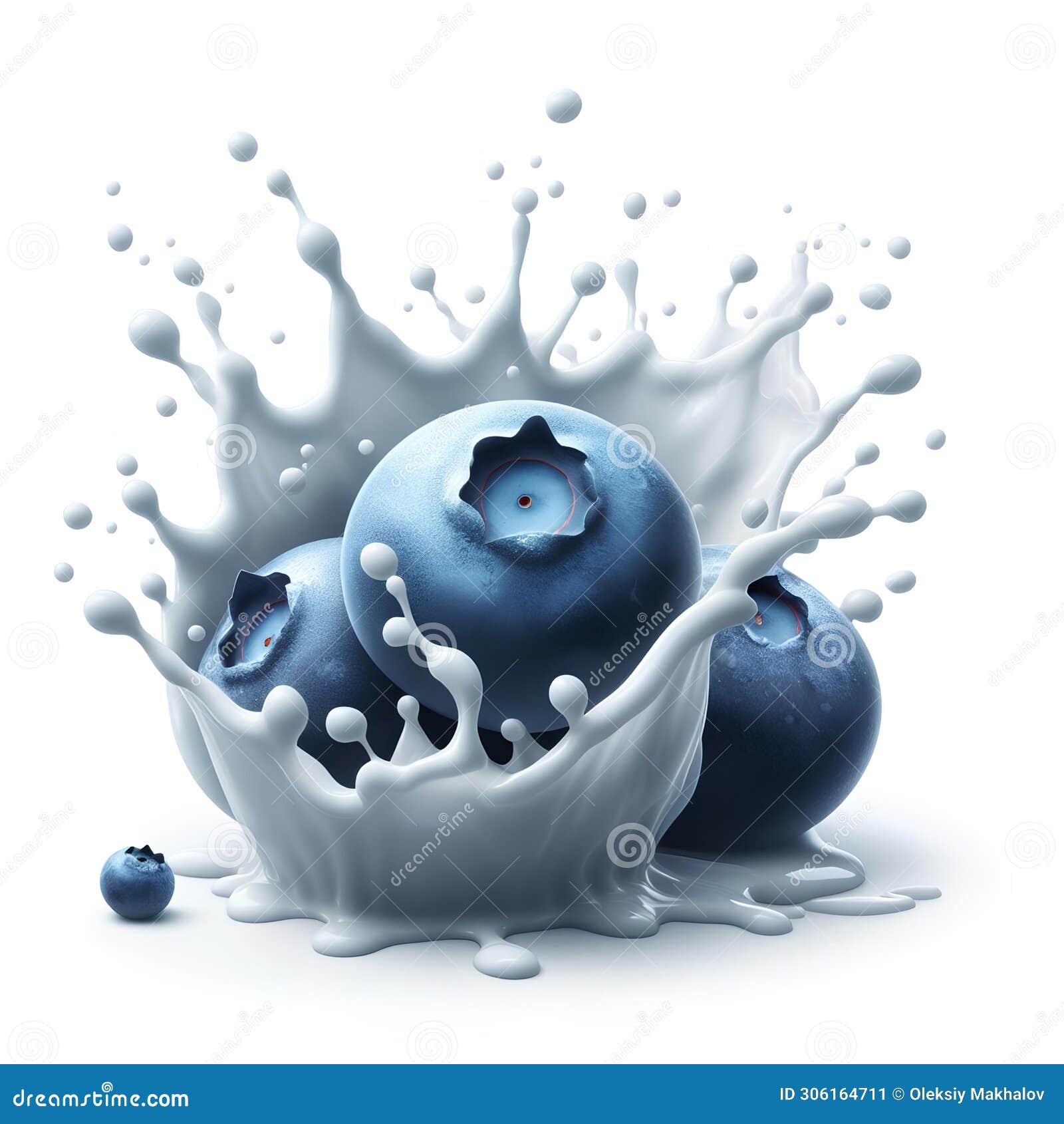 Blueberry with Milk Splash Isolated on White Background Stock ...