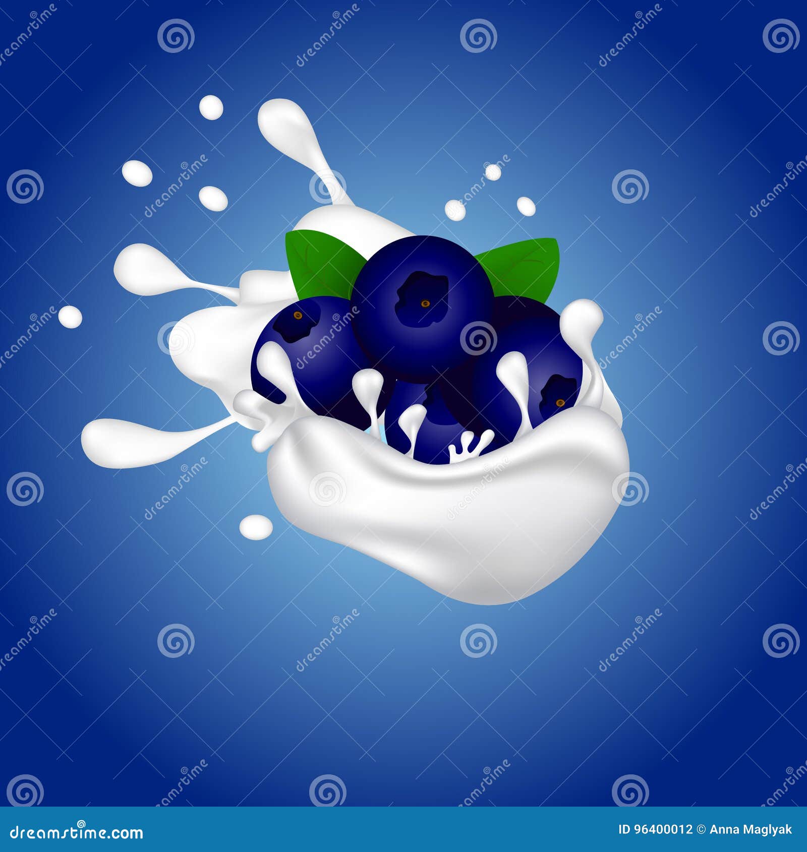 Blueberry in milk splash stock vector. Illustration of cream - 96400012