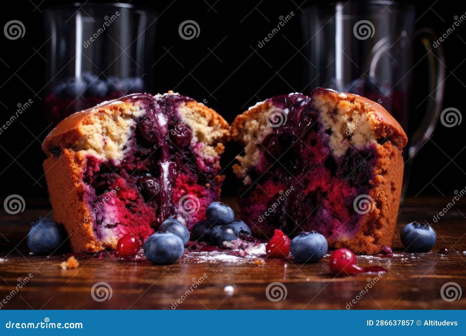 Blueberry Muffin Split in Half, Revealing Juicy Berries Stock ...