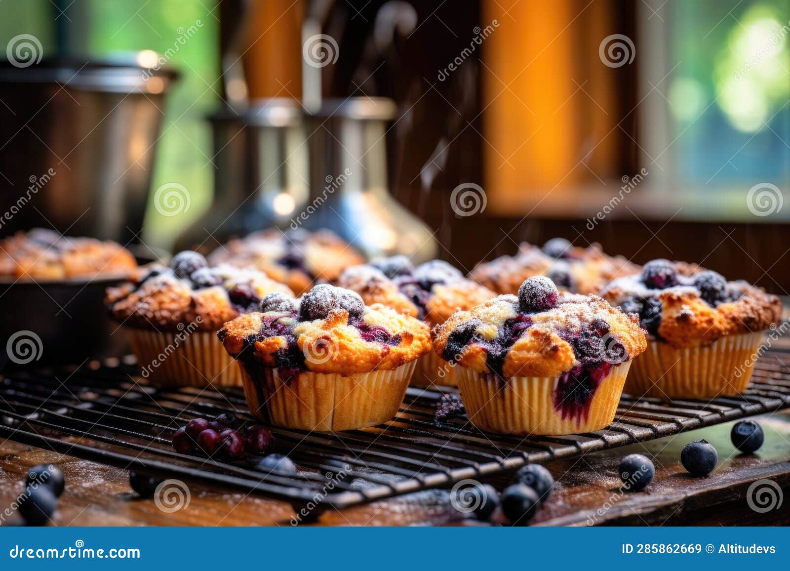 Blueberry Muffins Cooling on a Wire Rack Stock Image - Image of ...