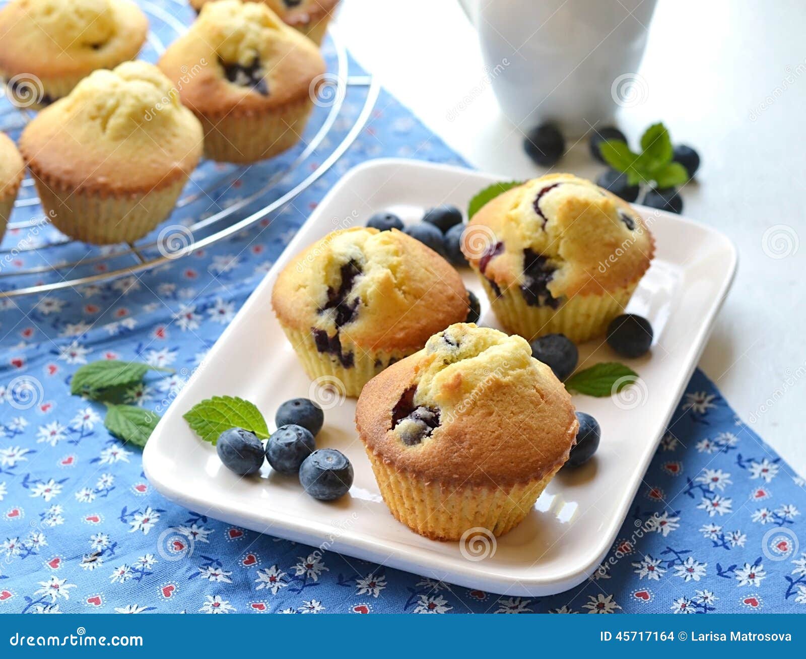 Blueberry Muffins on a White Plate Stock Photo - Image of plate ...