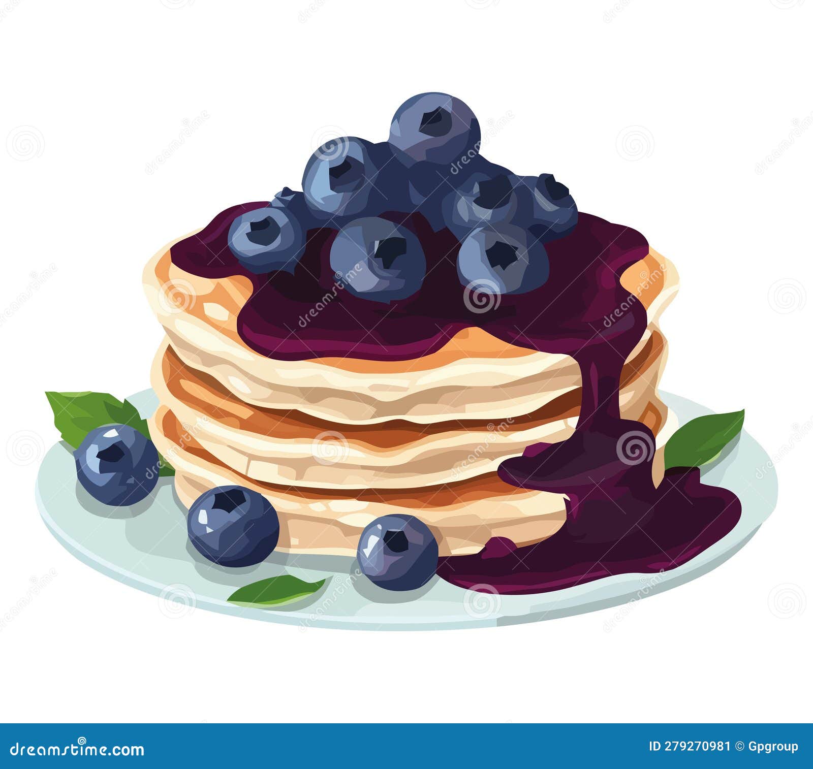 Blueberry Pancake Stack with Fresh Fruit and Syrup Stock Vector ...