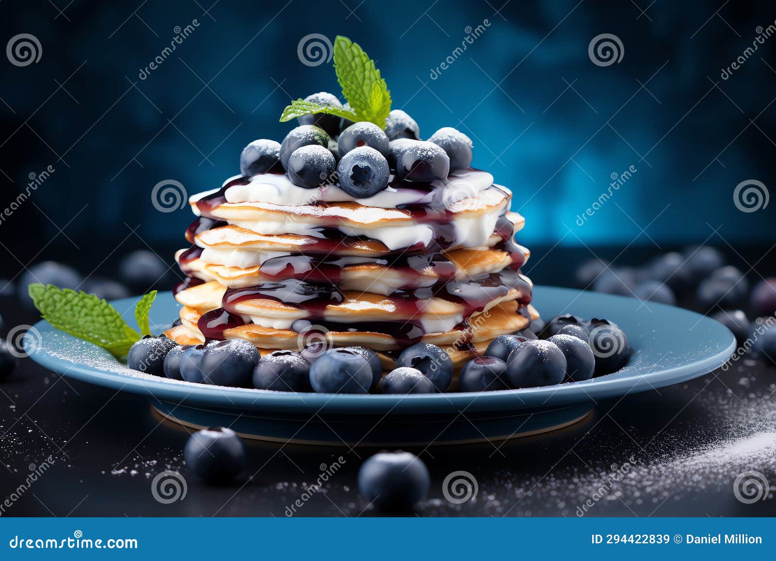 Blueberry Pancake Stack Tasty Dessert Background Stock Illustration ...