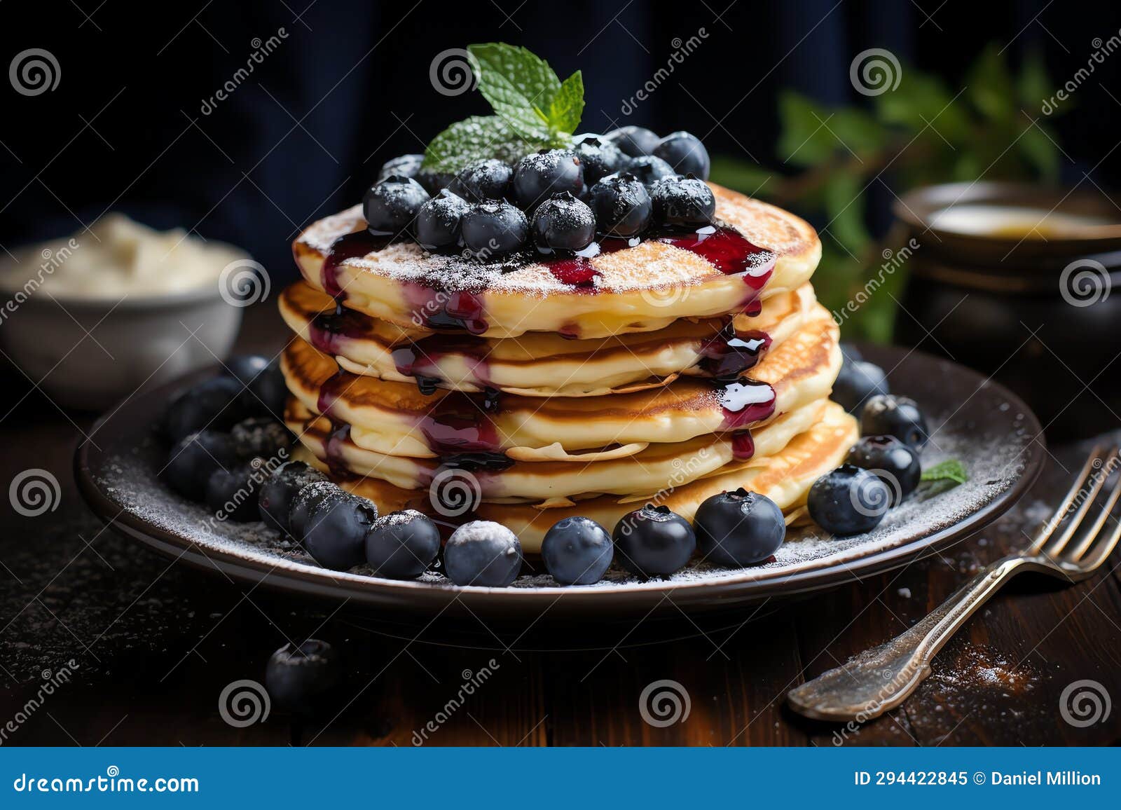 Blueberry Pancake Stack Tasty Dessert Background Stock Illustration ...