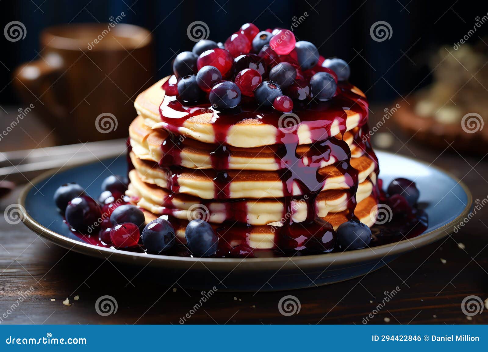 Blueberry Pancake Stack Tasty Dessert Background Stock Illustration ...