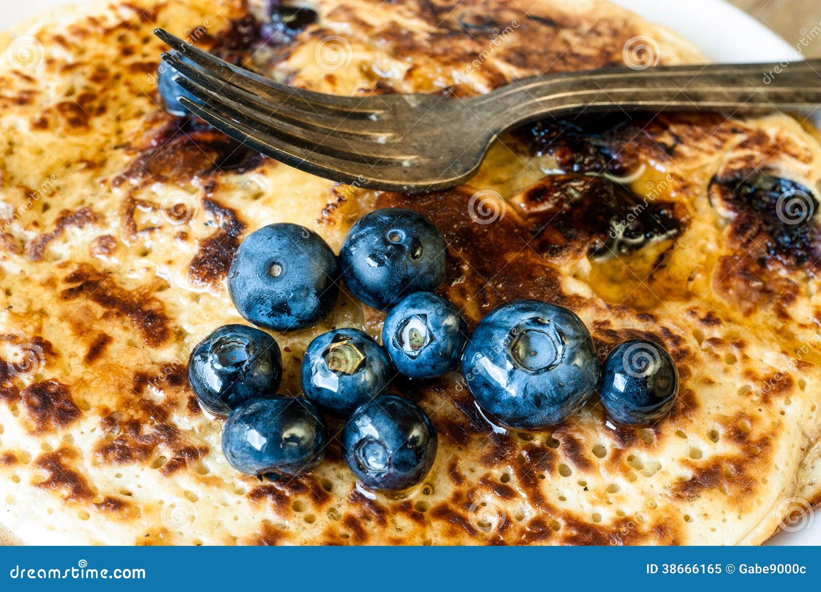 Blueberry Pancakes and Fork Stock Image - Image of healthy, blueberry ...