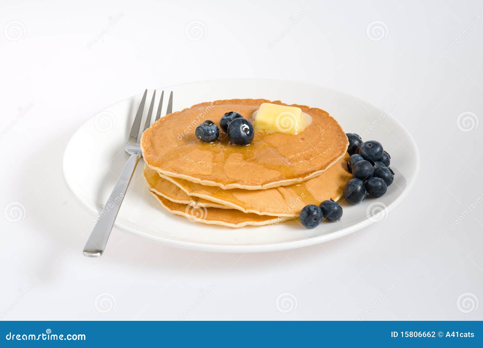 Blueberry Pancakes on a Plate with Fork Stock Photo - Image of fresh ...