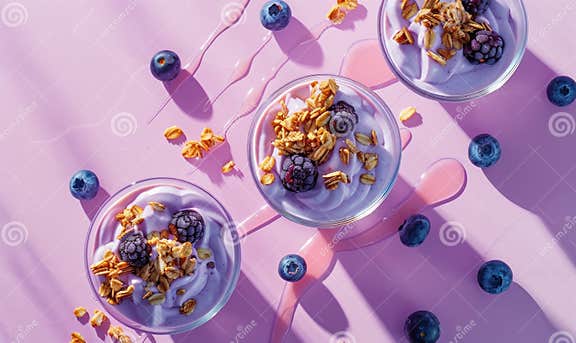 Blueberry Parfait on a Pale Lavender Backdrop Stock Image - Image of ...