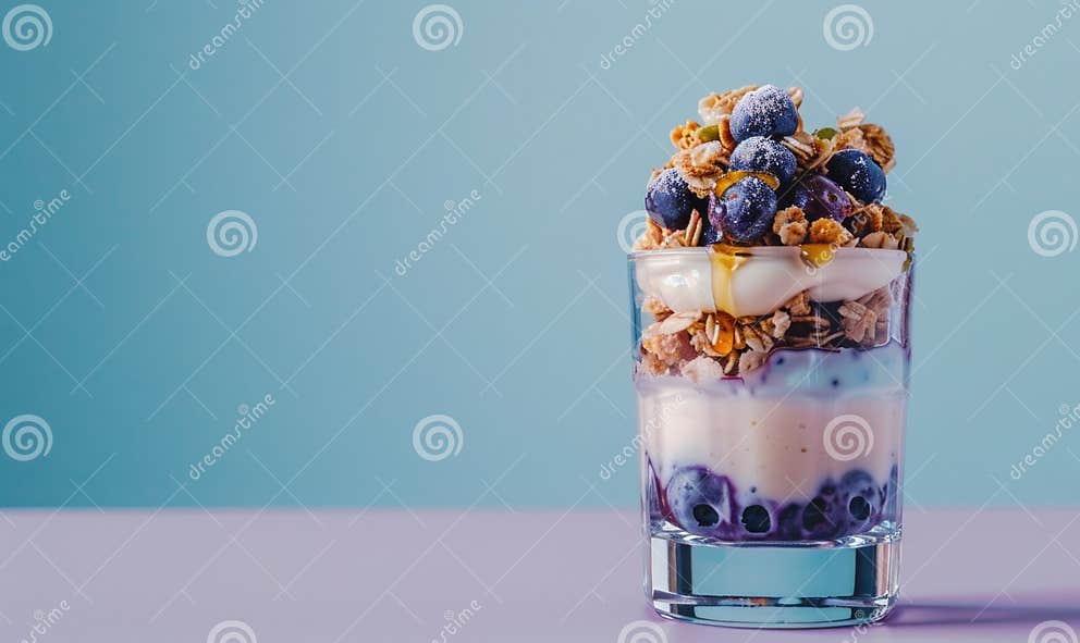 Blueberry Parfait on a Pale Lavender Backdrop Stock Image - Image of ...