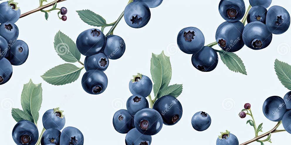 Blueberry Pattern with Leaves on White Background, Pattern Design Stock ...