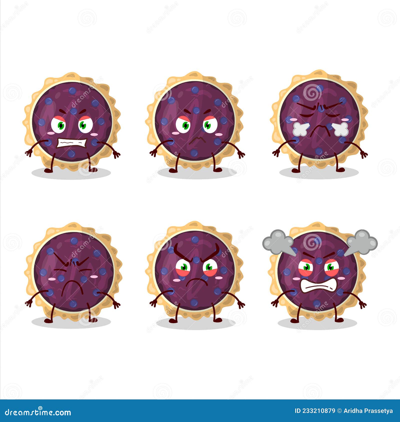 Blueberry Pie Cartoon Character with Various Angry Expressions Stock ...
