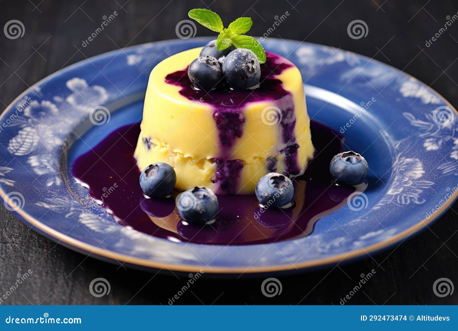 Blueberry Pudding on a Blue Ceramic Plate Stock Photo - Image of ...