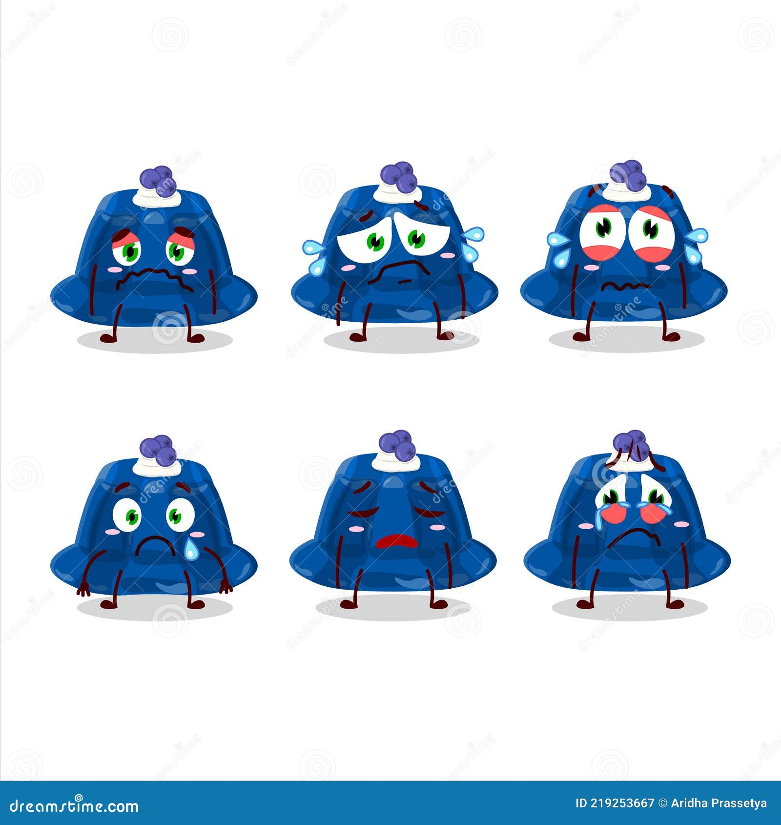 Blueberry Pudding Cartoon Character with Sad Expression Stock Vector ...