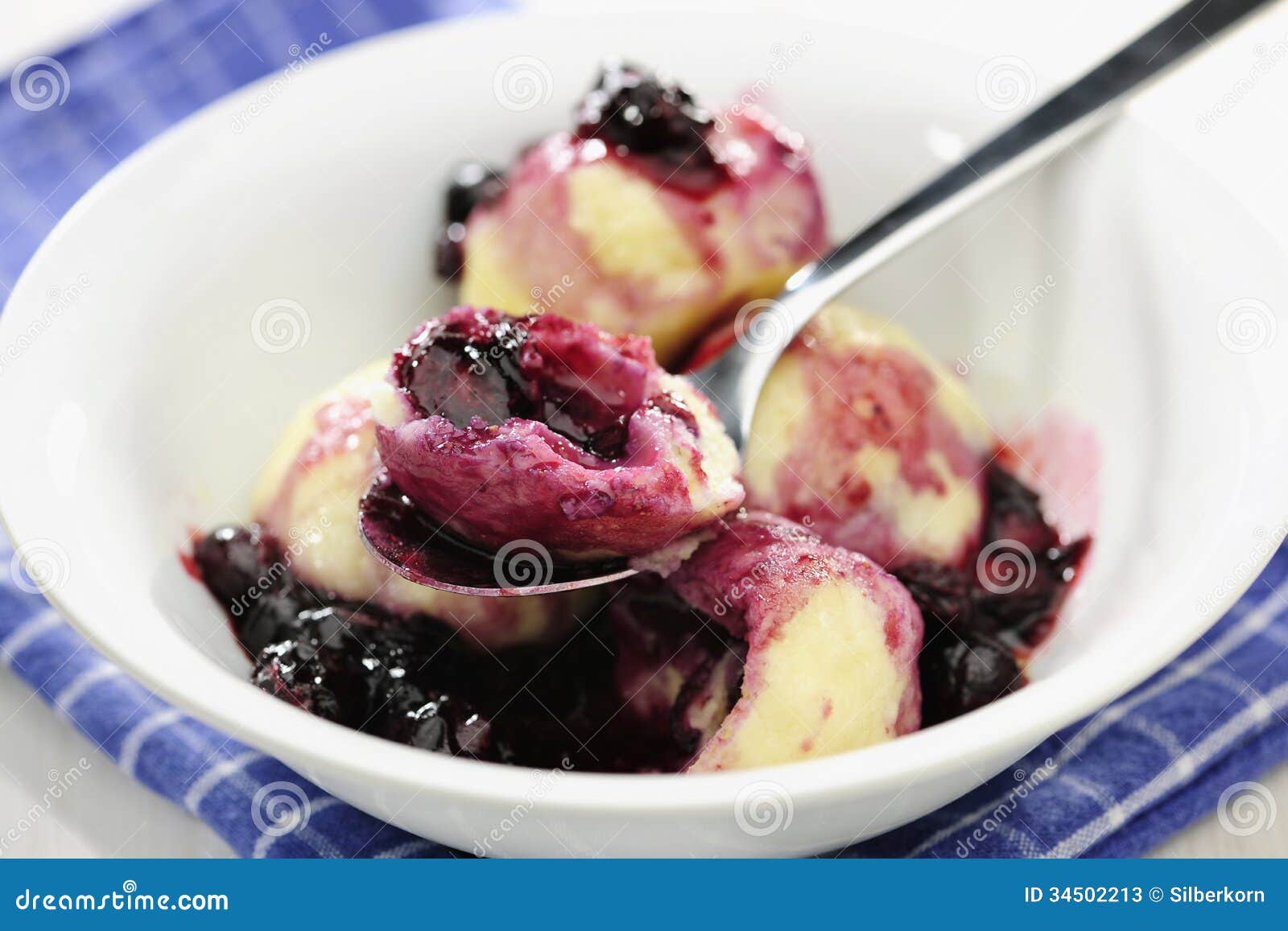 Blueberry Quark Dumplings with Blueberry Compote Stock Image - Image of ...