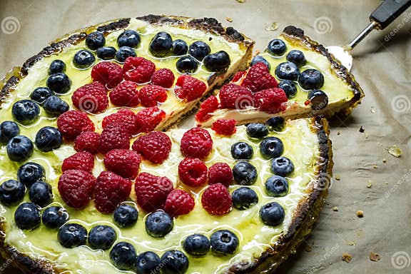 Blueberry raspberry tart stock photo. Image of cream - 69489322