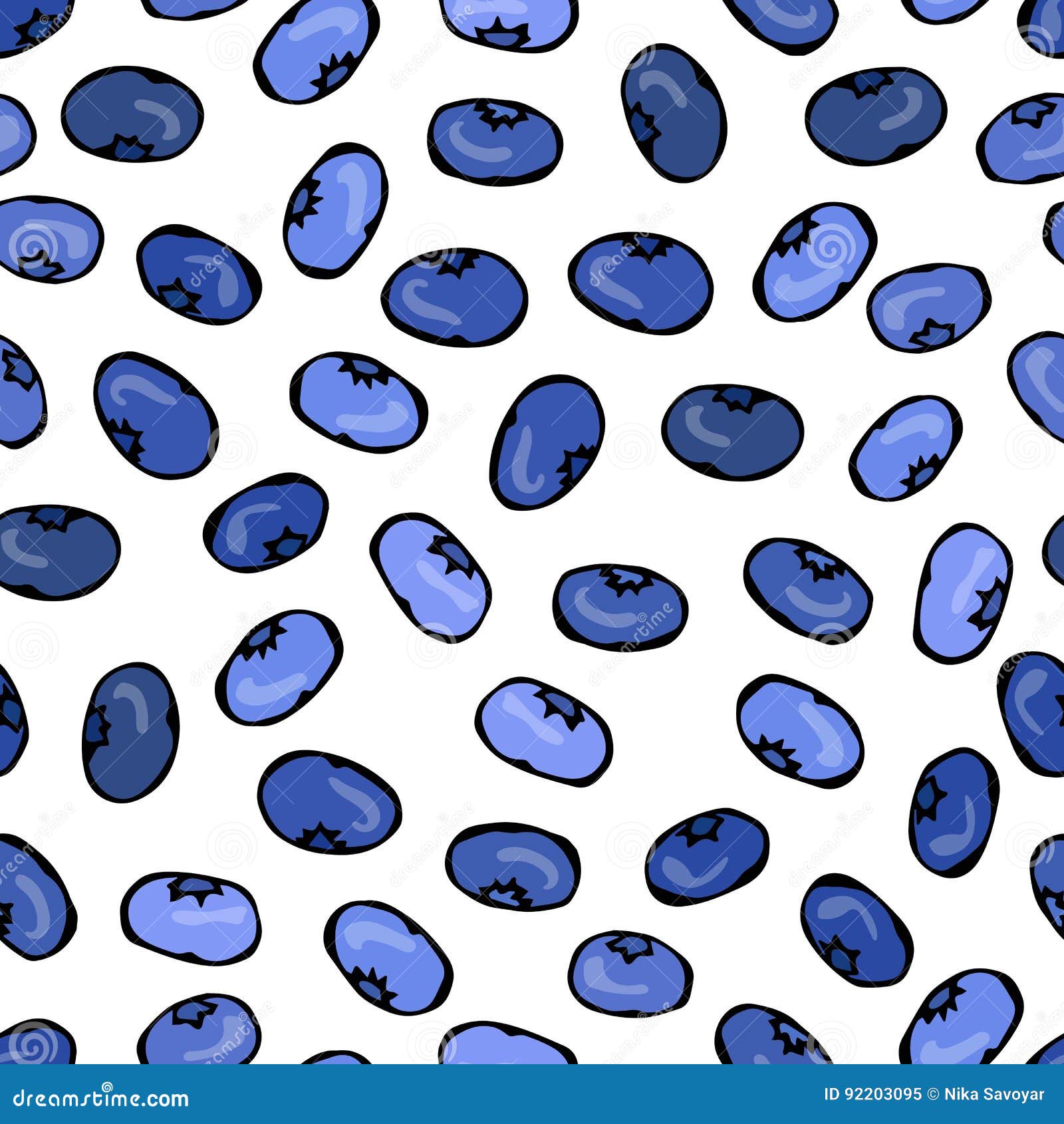Blueberry Seamless. Doodle Style Vector Design, Isolated on White ...