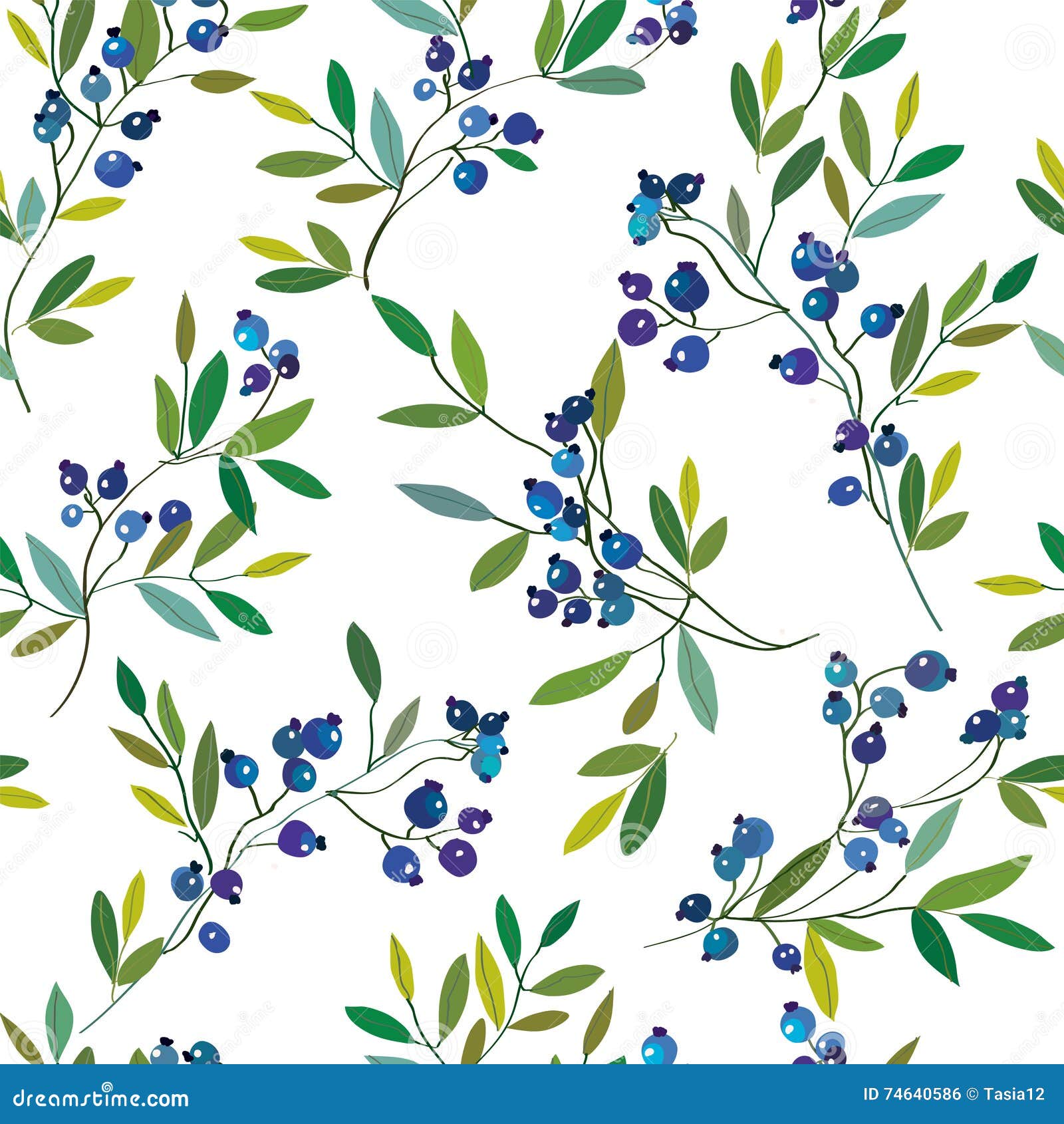 Blueberry Seamless Graphic Pattern. Stock Vector - Illustration of ...