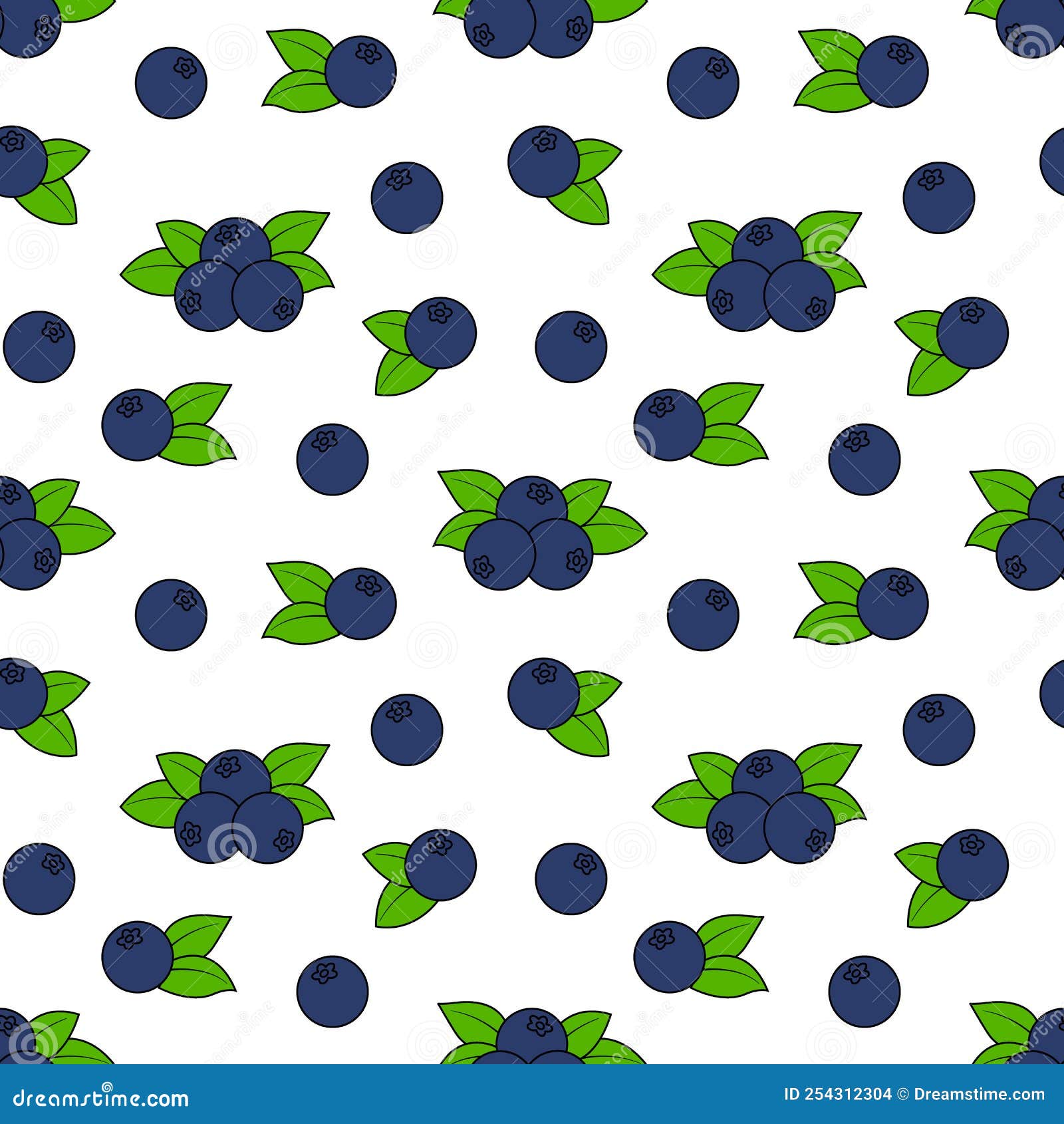 Blueberry Seamless Pattern. Blueberry Berries with Leaves on a White ...