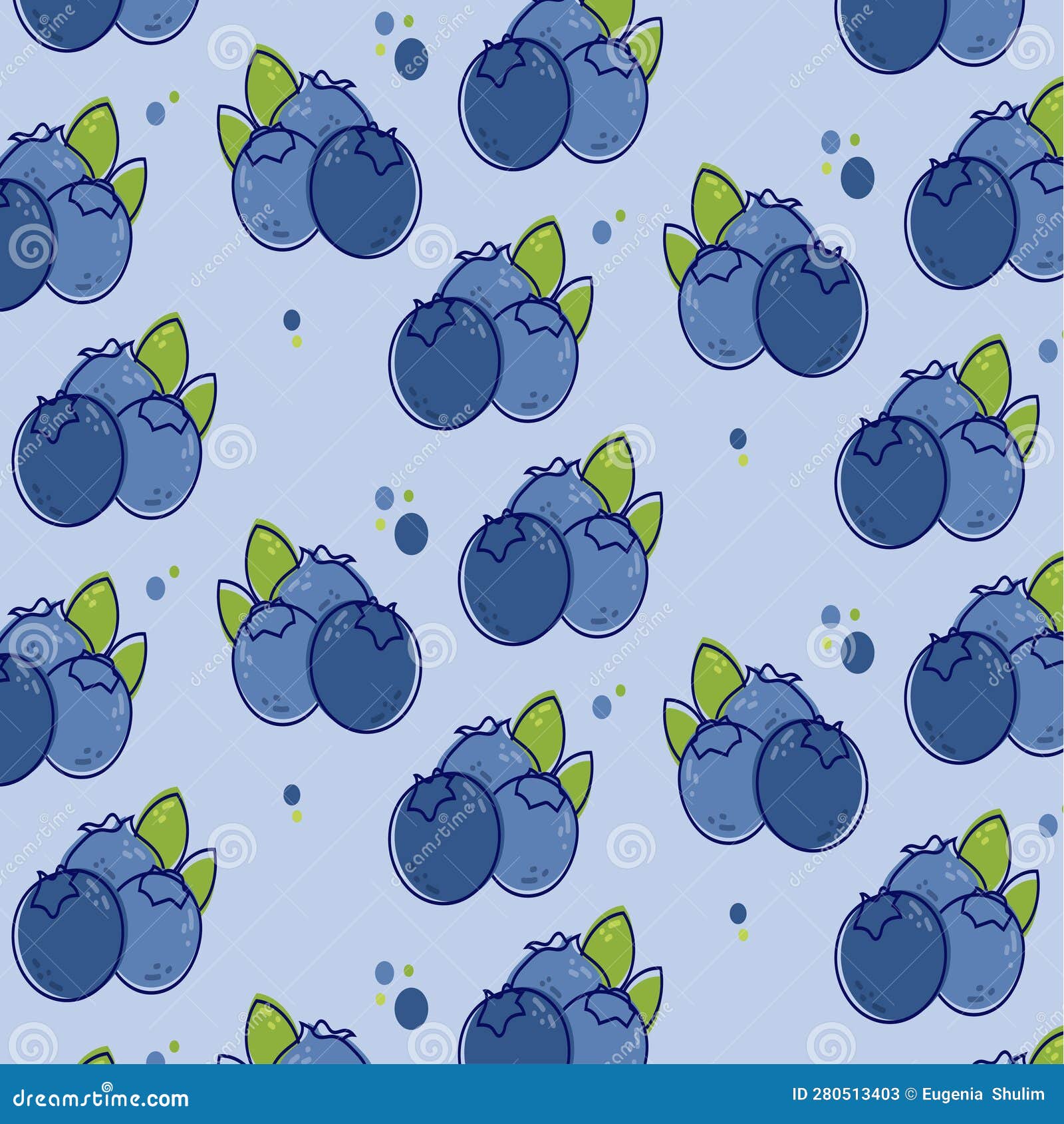 Blueberry Seamless Pattern. Blueberries with Leaves on a Light ...