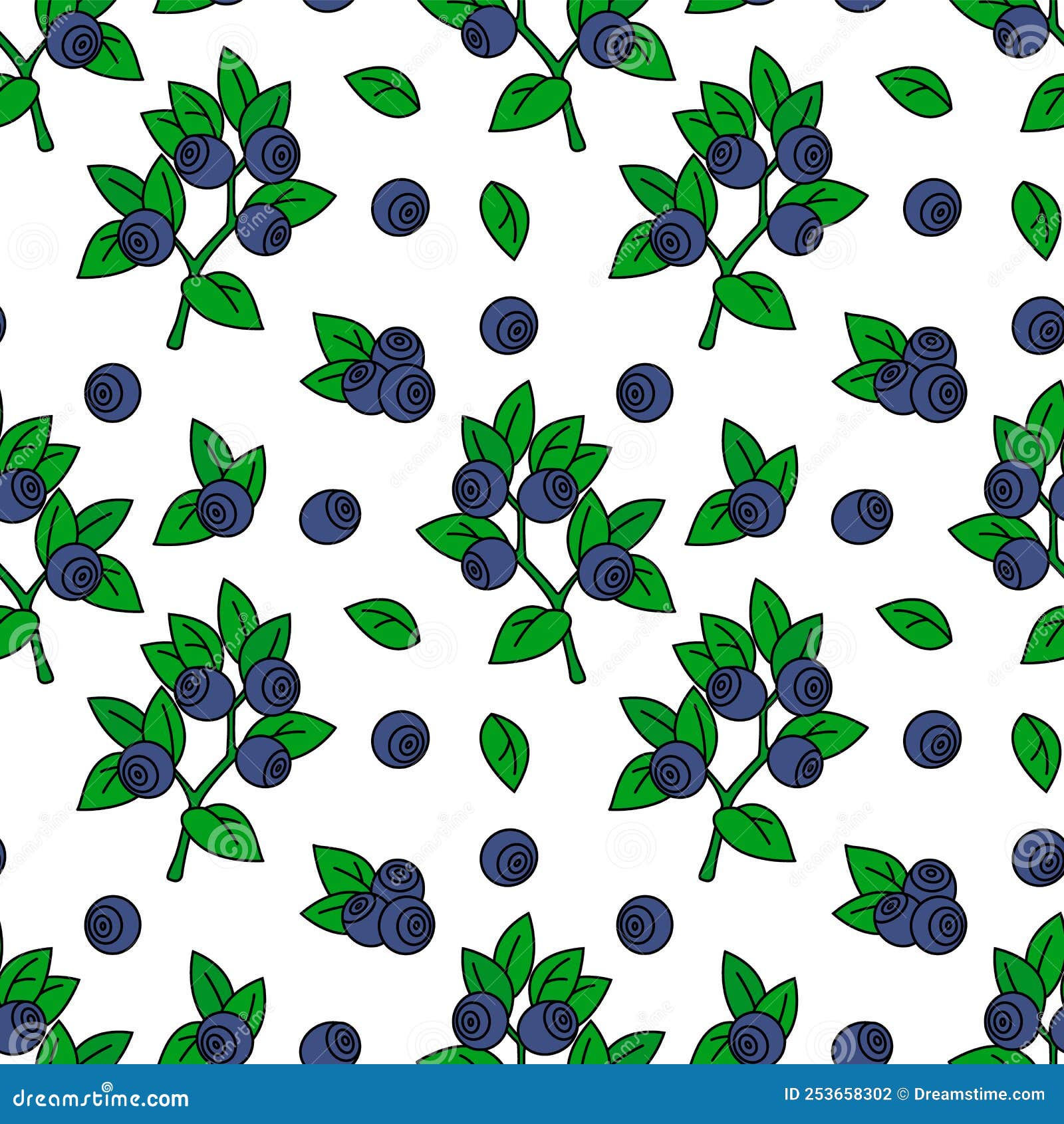Blueberry Seamless Pattern on White Background.Vector Illustration for ...