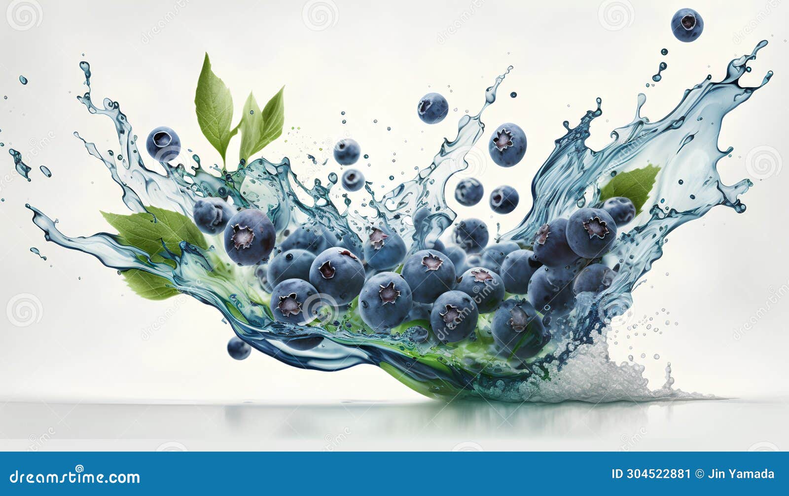 Blueberry Splash with Green Leaves on White Background. 3d Rendering ...