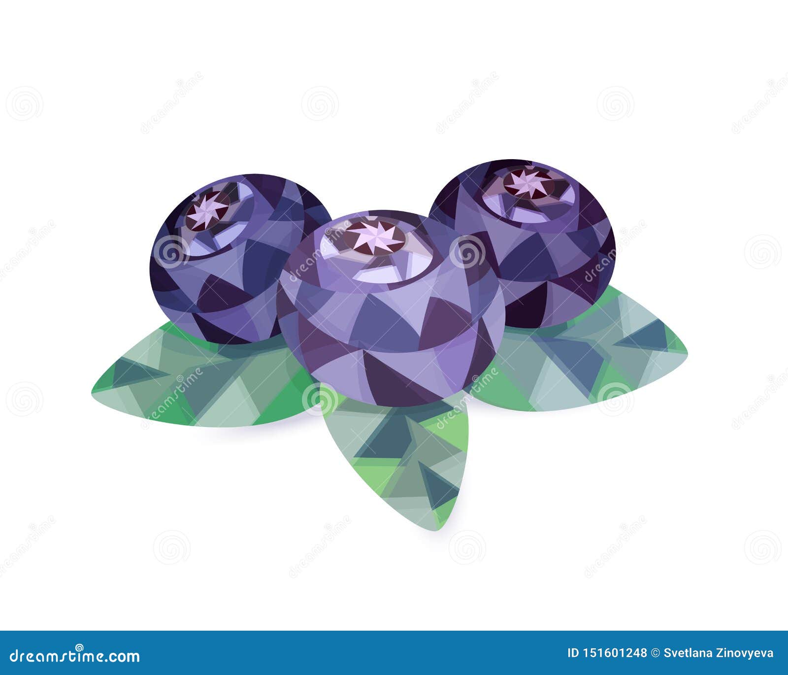 Three Blueberries with Leaves on a White Background in the Style of Low ...