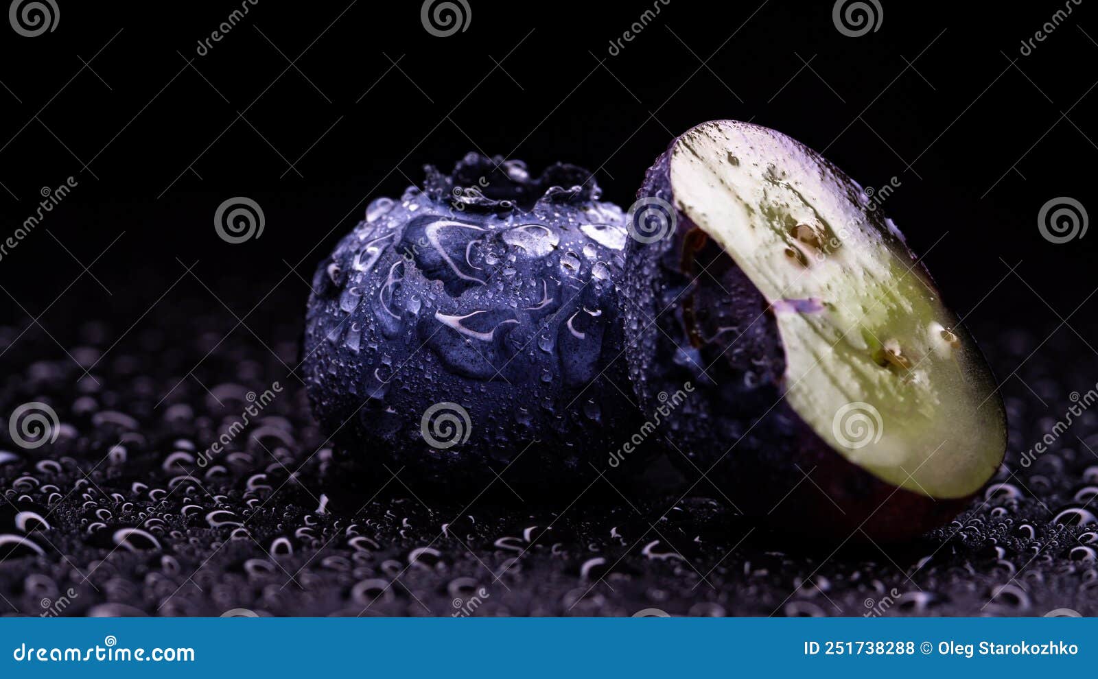 Blueberry with Water Drops, Cut Blue Berry Stock Photo - Image of ...