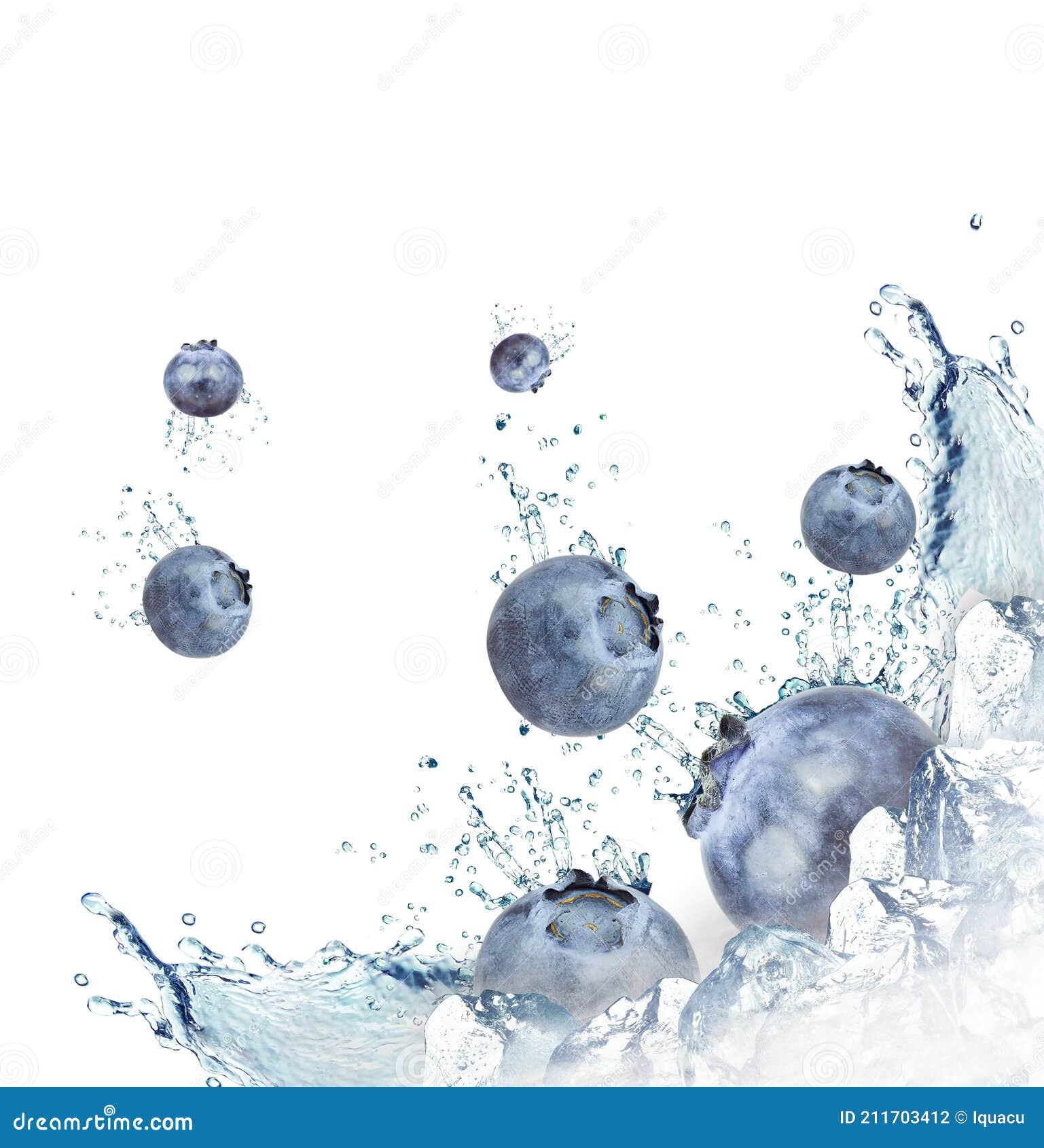 Blueberries splash stock photo. Image of juicy, cube - 211703412