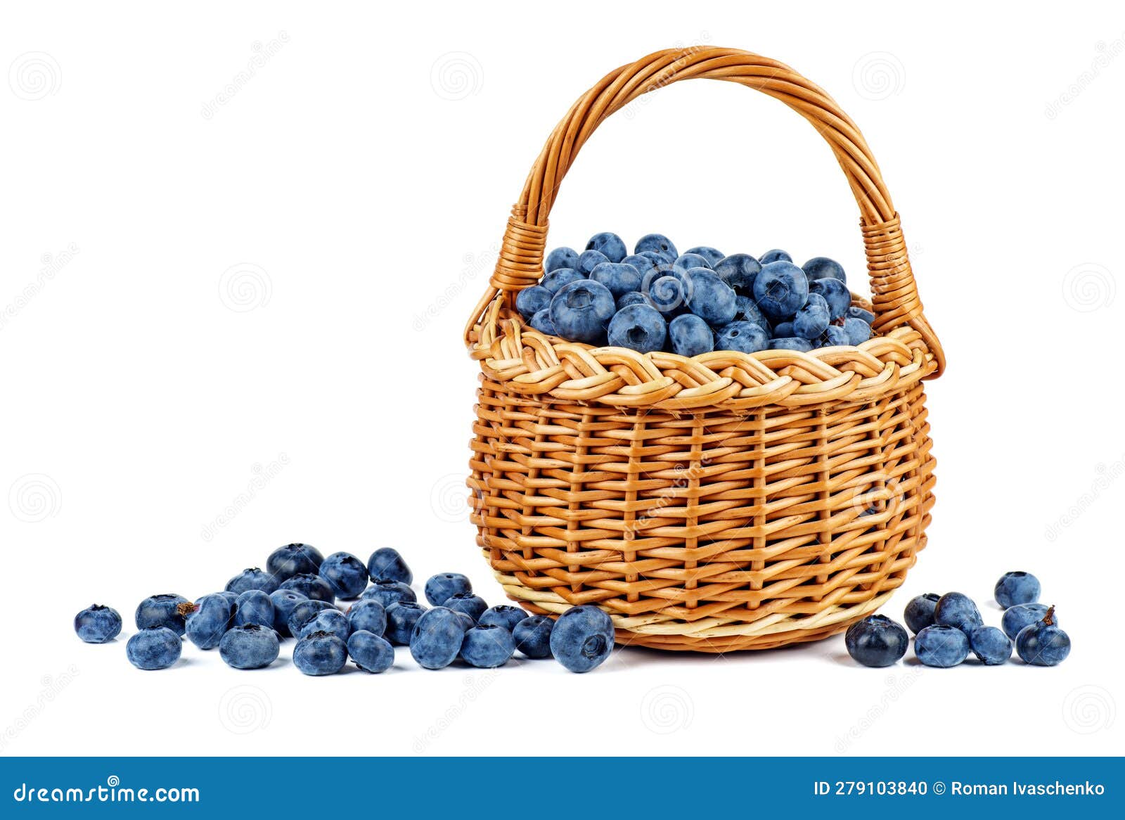 Blueberry in Wicker Basket Isolated on a White Stock Photo - Image of ...