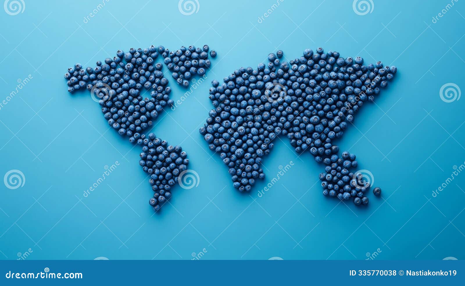 Blueberry World Map on Blue Background, Creative Food Art Concept Stock ...