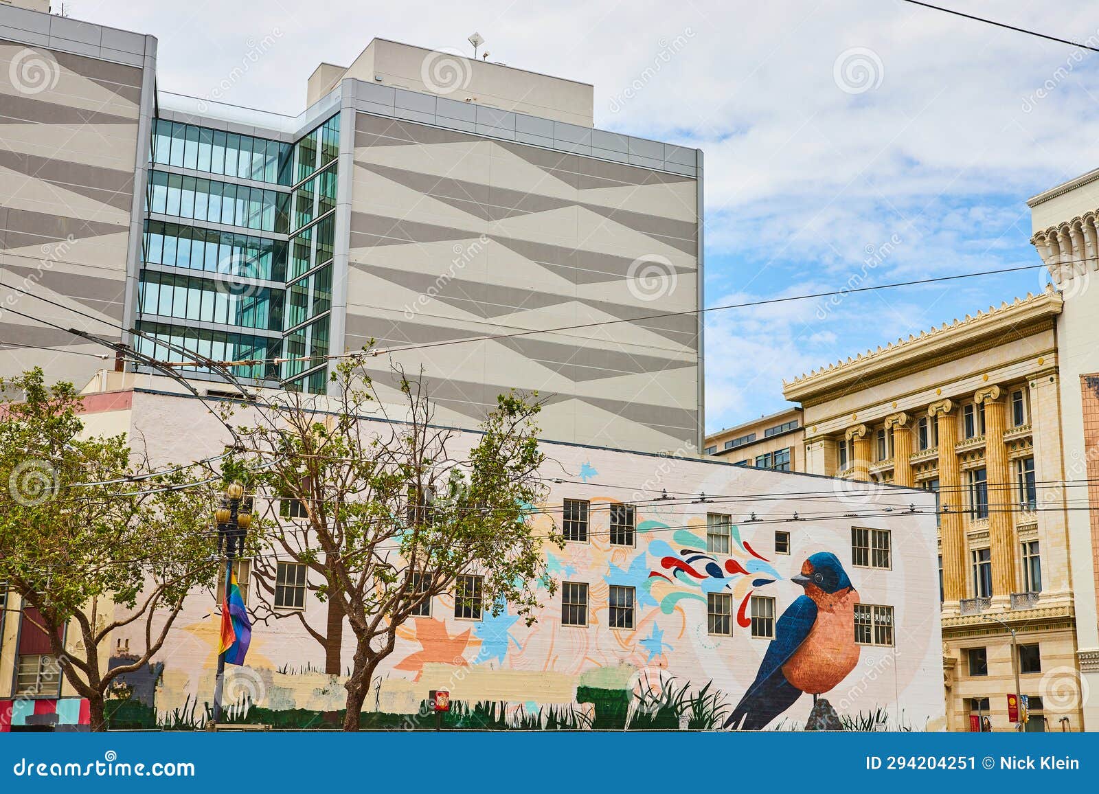 Bluebird Chirping or Tweeting Wall Art Mural with Rainbow Pride Flag ...