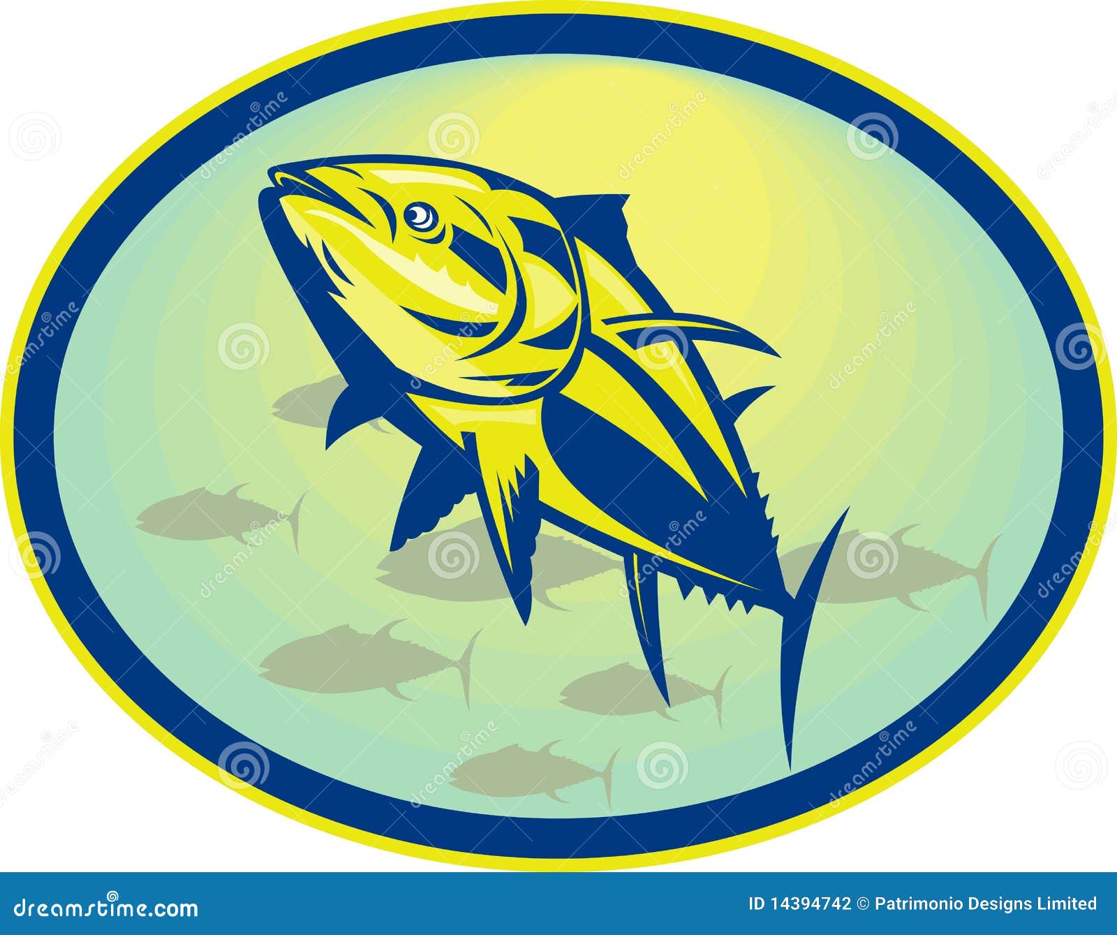 Bluefin Tuna Logo Two Blue Fish For Seafood Restaurant Menu Round ...