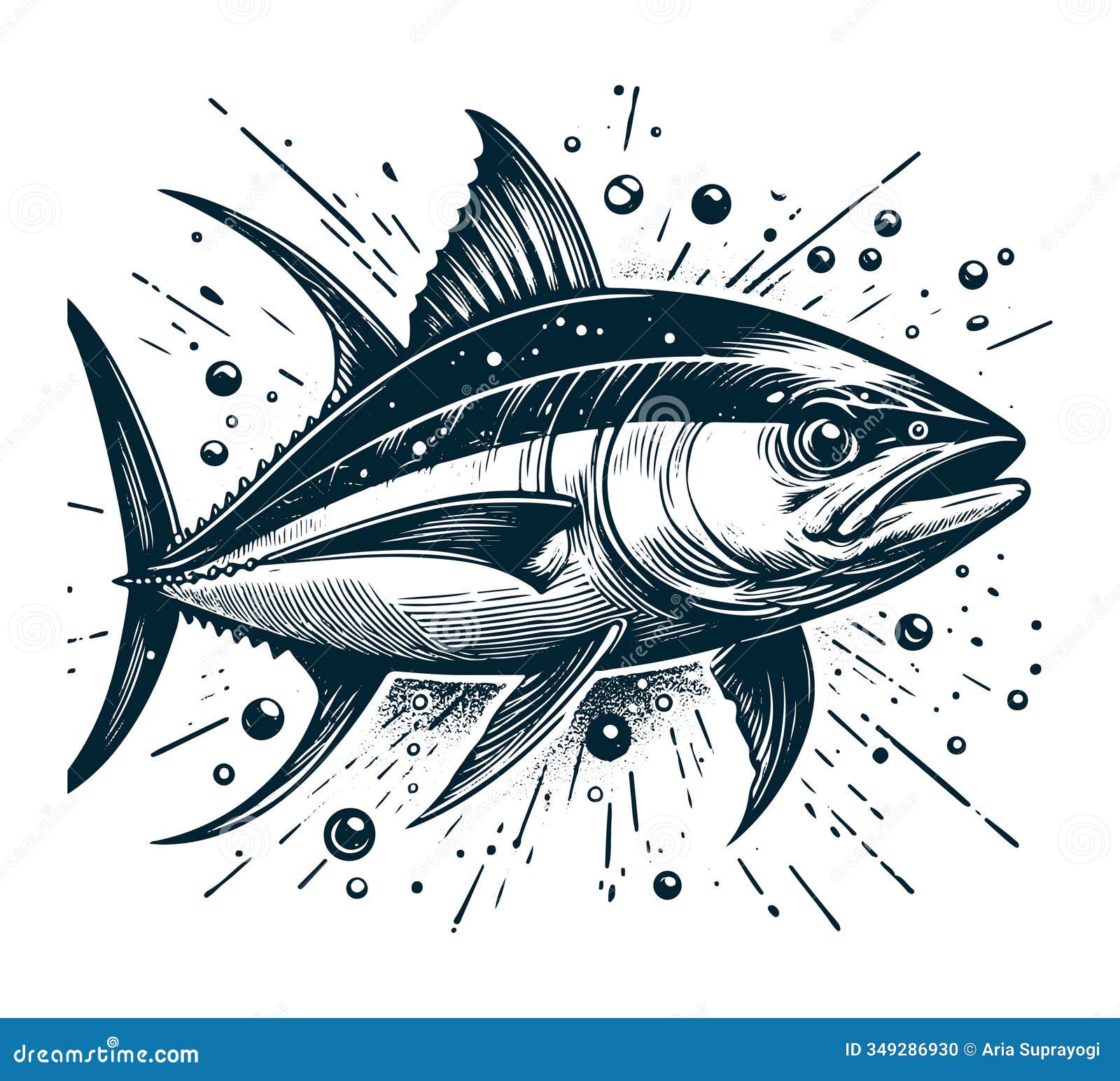 Bluefin Tuna Hand Drawn Vector Illustration Stock Illustration ...