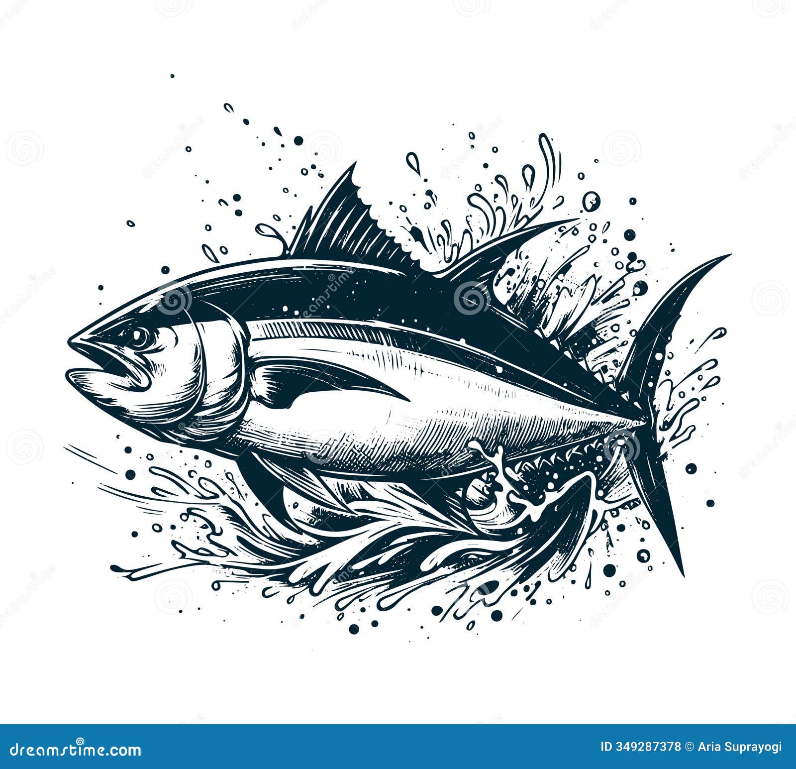 Bluefin Tuna Hand Drawn Vector Illustration Stock Illustration ...