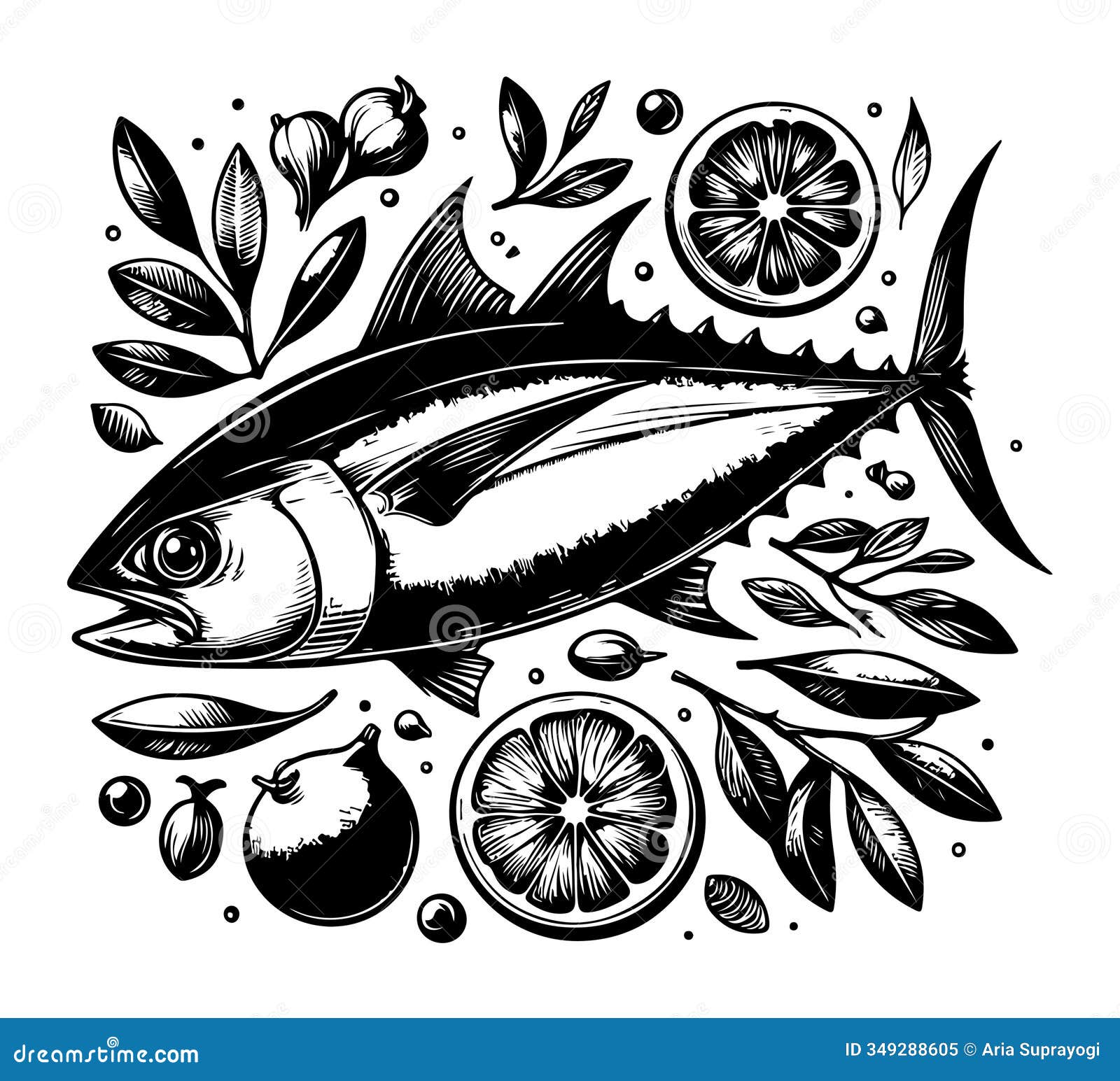 Bluefin Tuna Hand Drawn Vector Illustration Stock Illustration ...