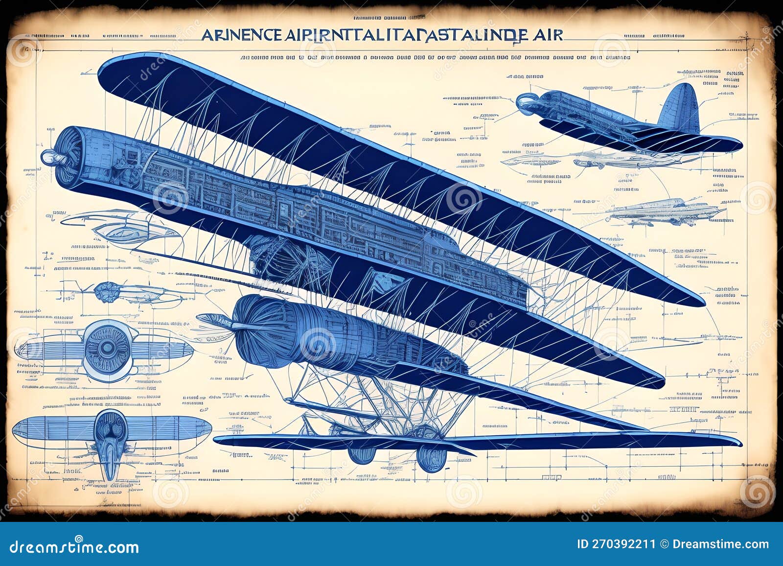 Blueprint of Ancient Airplane, Generative AI Illustration Stock ...