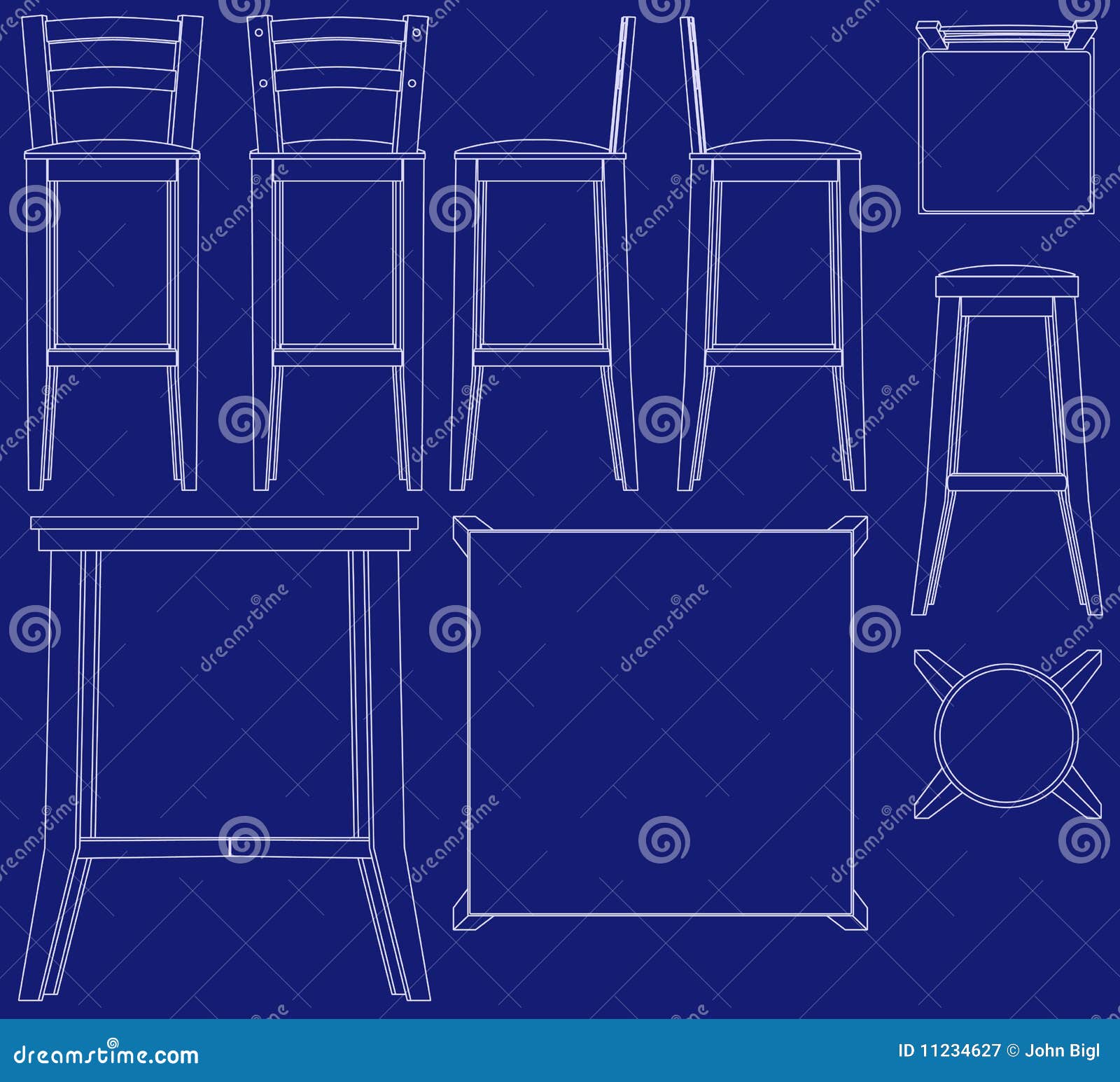 Blueprint Bar Furniture Illustrations Stock Vector - Illustration of ...